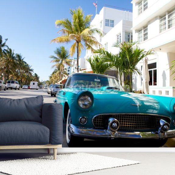 Miami Classic Car Wall Mural | Wallsauce AU