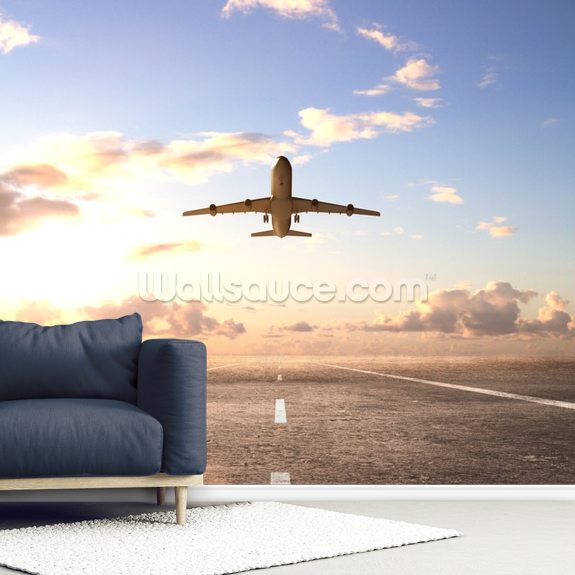 Aeroplane On Runway Wallpaper | Wallsauce UK