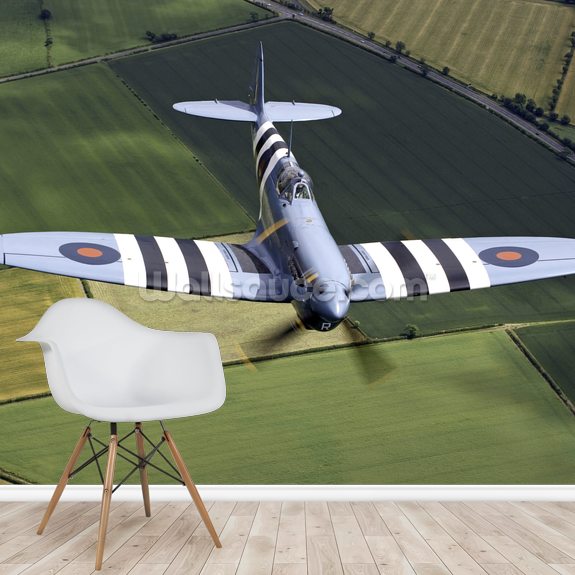 Spitfire with Invasion Stripes Wallpaper Wall Mural | Wallsauce CA