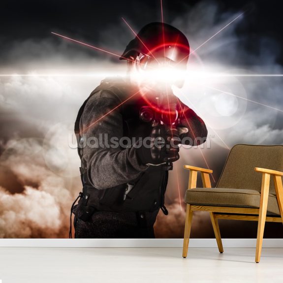 Soldier Aiming Assault Rifle Laser Sight Mural | Wallsauce UK