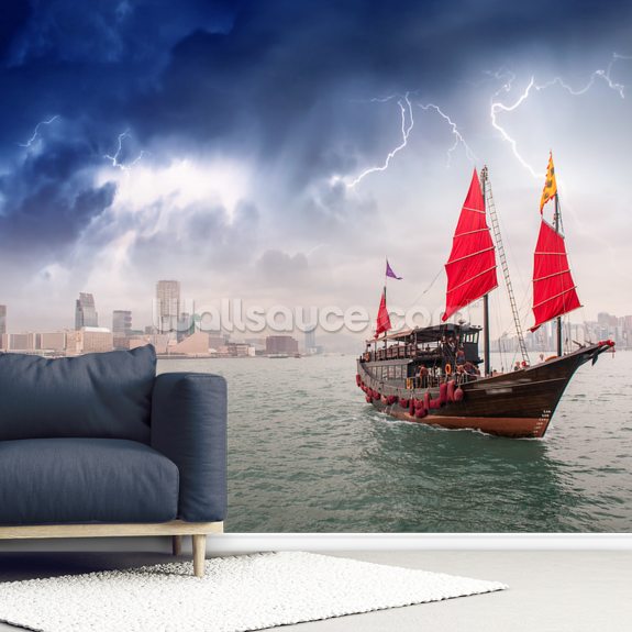 Hong Kong Harbour Boat Wallpaper | Wallsauce CA