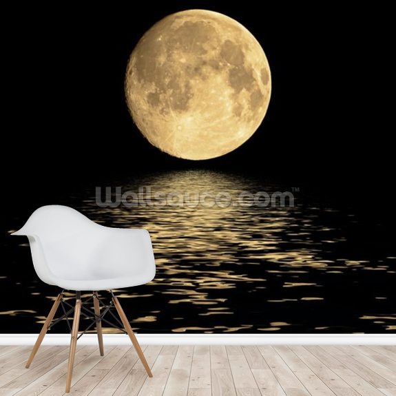 Ochre Moon on Still Waters Wallpaper | Wallsauce US