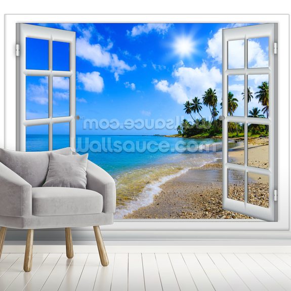 Paradise Beach Window View Wallpaper | Wallsauce AU