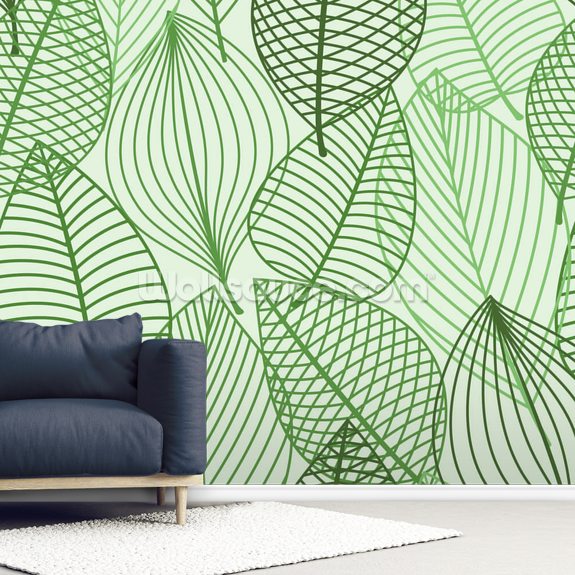 Green Autumnal Leaves Wallpaper | Wallsauce UK