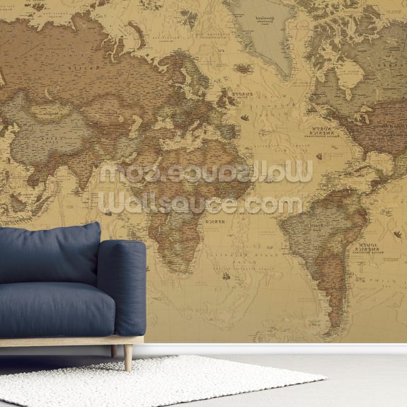Rustic World Map Wallpaper Mural | Wallsauce CA
