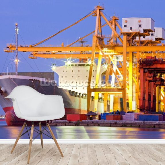 Dock Crane with Cargo Ship Wallpaper | Wallsauce US