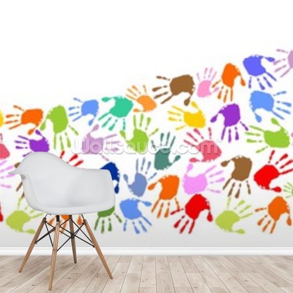 Colourful Wave of Handprints Wallpaper Mural | Wallsauce US