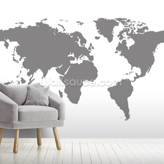 Grey blank world map. | Wallsauce UK