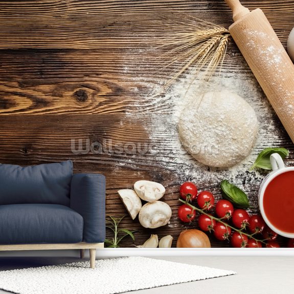 Pizzateig mit Zutaten Tapete | Wallsauce DE