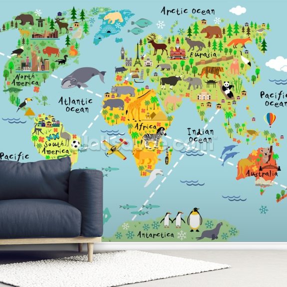 Cartoon world map | Wallsauce UK