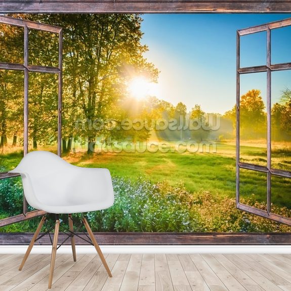 Sunrise Window View Wall Mural | Wallsauce US