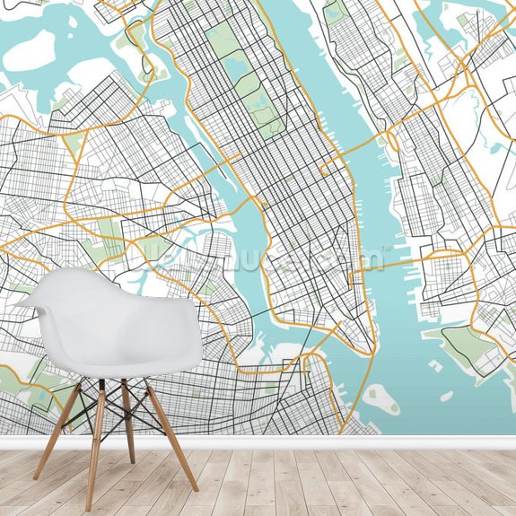 New York City Map Wallpaper Mural | Wallsauce CA