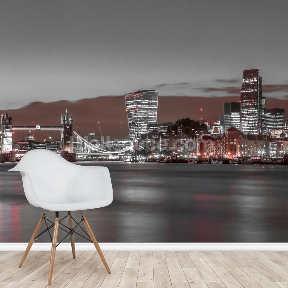 London Skyline Rote Farbspritzer Wandgemälde | Wallsauce DE