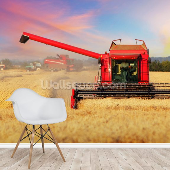 Wheat Field with Harvester Wallpaper | Wallsauce US