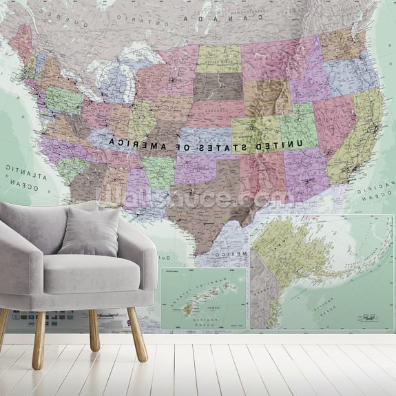 USA Political Map Neutral Colours Wallpaper | Wallsauce US
