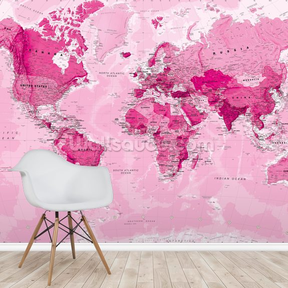 Papel pintado mapamundi rosa | Wallsauce ES