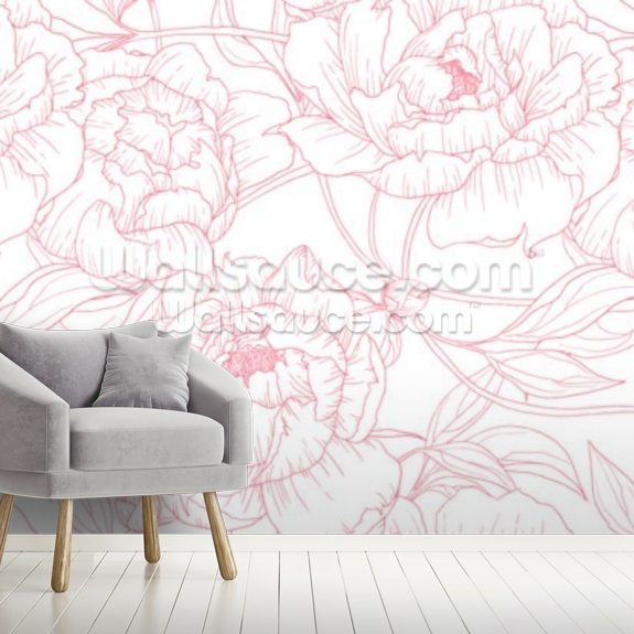 Papel pintado de línea floral rosa | Wallsauce ES