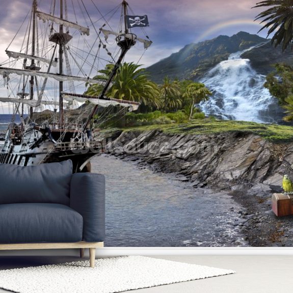 Pirate Ship at Anchor Wall Mural | Wallsauce UK