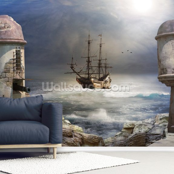 Pirate Ship at Sea Wall Mural | Wallsauce US