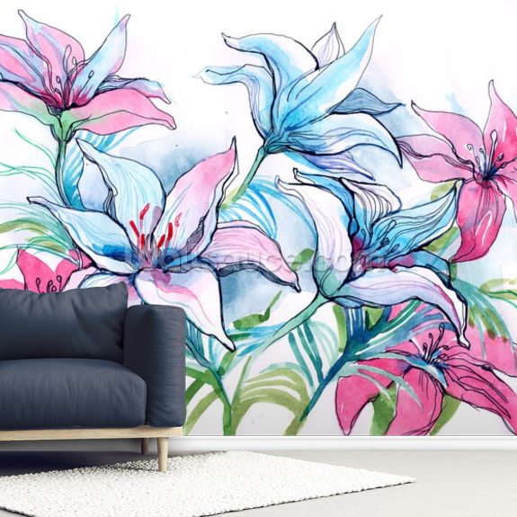 Lily Flowers Wall Mural | Wallsauce NZ