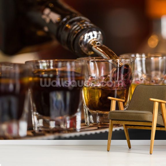 Shots with Whisky & Liquor in Cocktail Bar Mural | Wallsauce UK