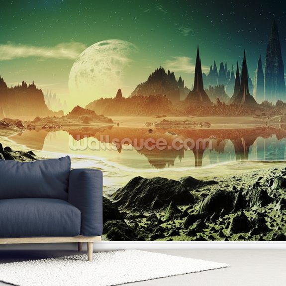 Alien City Ruins Beside the Lake Wallpaper | Wallsauce EU