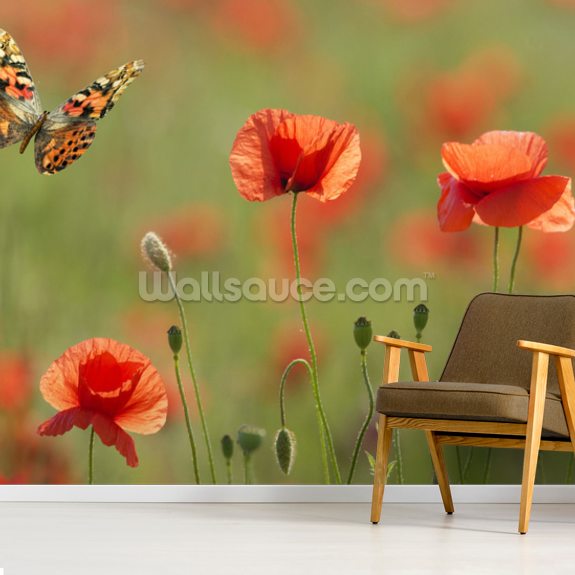 Klaprozen en vlinders behang | Wallsauce NL