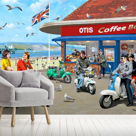 Mods Coffee Bar Wallpaper Mural by Kevin Walsh | Wallsauce US