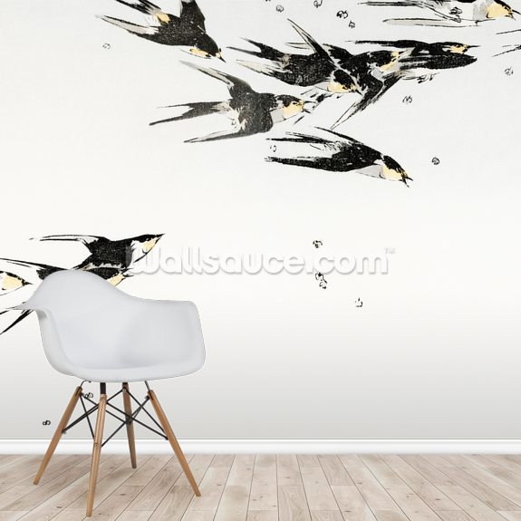 Flying Magpies Wallpaper Mural | Wallsauce UK
