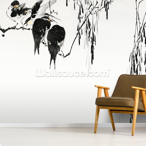 Perched Magpies Wallpaper Mural | Wallsauce US