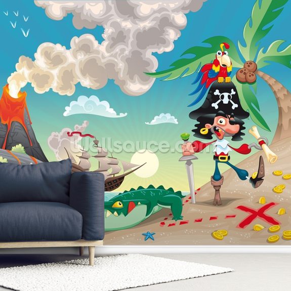 Pirate Island and Volcano Wallpaper | Wallsauce AU