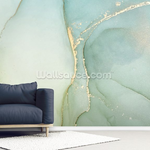 Ljus Teal Grön Marmor Väggmålning | Wallsauce SE