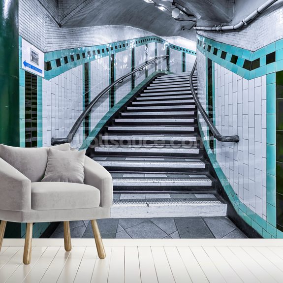 Turquoise Curve Stairs Underground Mural | Wallsauce CA