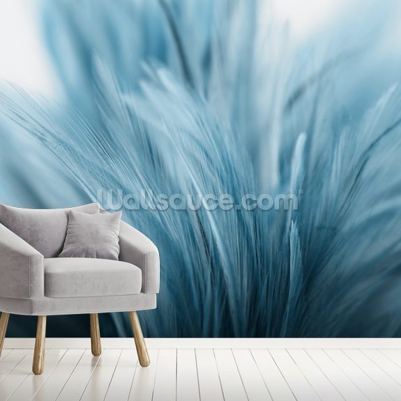Ash Blue Feather Print Mural | Wallsauce UK