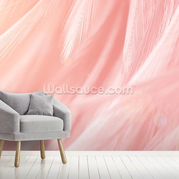 Pastel Pink Feather Print Mural | Wallsauce NZ