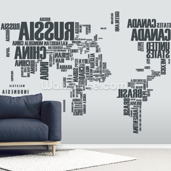 World Map Word Cloud Wall Mural | Wallsauce UK