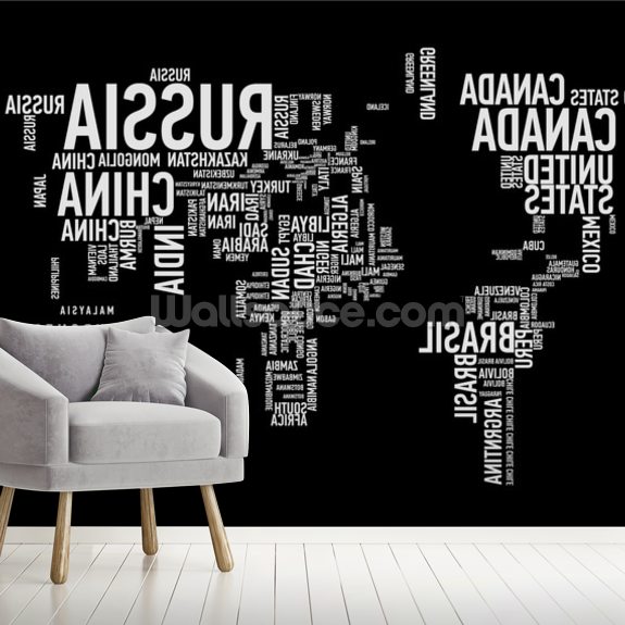 Word Cloud World Map Wallpaper | Wallsauce NZ