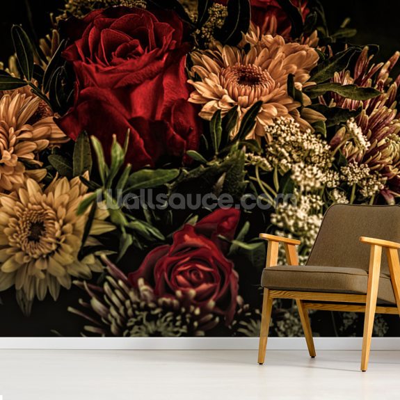 Sepia Flowers Mural Wallpaper | Wallsauce US