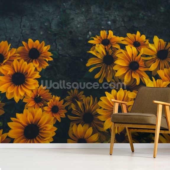 Yellow Flowers Blooming Wall Mural | Wallsauce UK