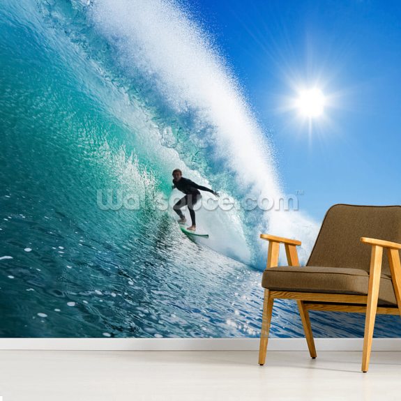 Surfer on Blue Ocean Wave Wall Mural | Wallsauce AU