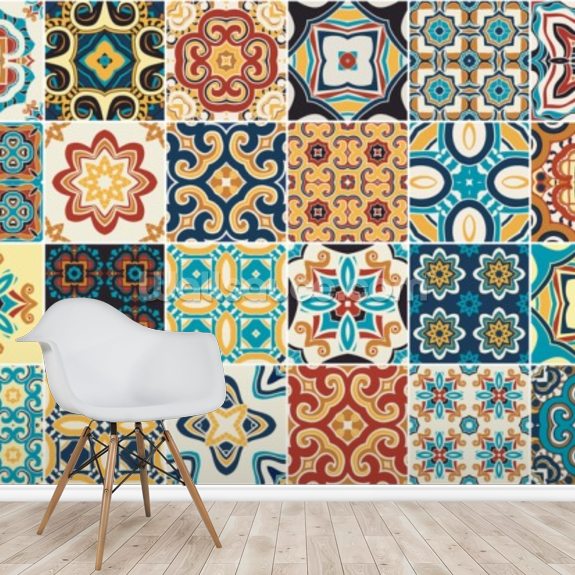 Terracotta and Blue Medley Wall Mural | Wallsauce UK