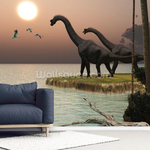 Brachiosaurus Sunset Wallpaper Mural | Wallsauce NZ