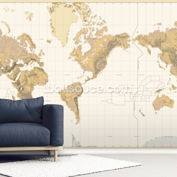 Beige World Map Wallpaper | Wallsauce UK