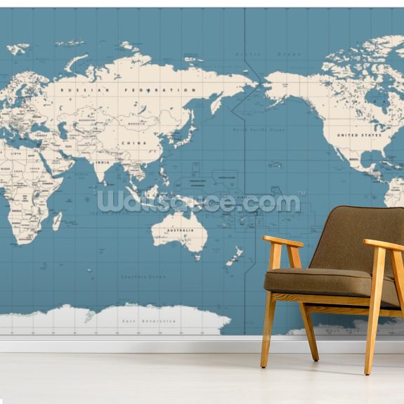 Blue Ocean World Map Baggrund | Wallsauce DK