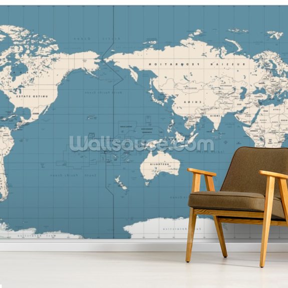 Blue Ocean World Map Wallpaper | Wallsauce CA