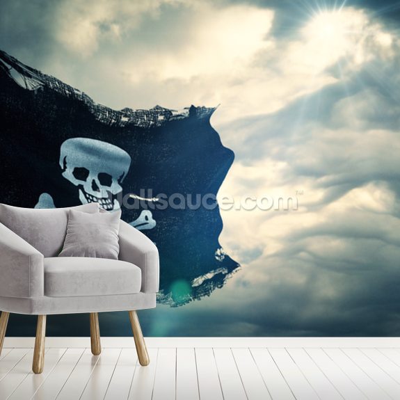 Flying Skull and Cross Bone Flag Wall Mural | Wallsauce UK