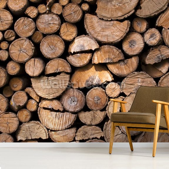 Log Pile Wall Wall Mural | Wallsauce UK