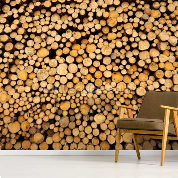 Small Stacked Logs Mural Wallpaper | Wallsauce US