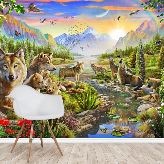 Summer Wolf Family Wallpaper | Wallsauce US