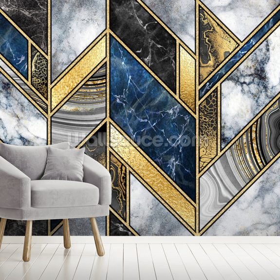 Marine und Gold Art Deco-Tapete | Wallsauce DE